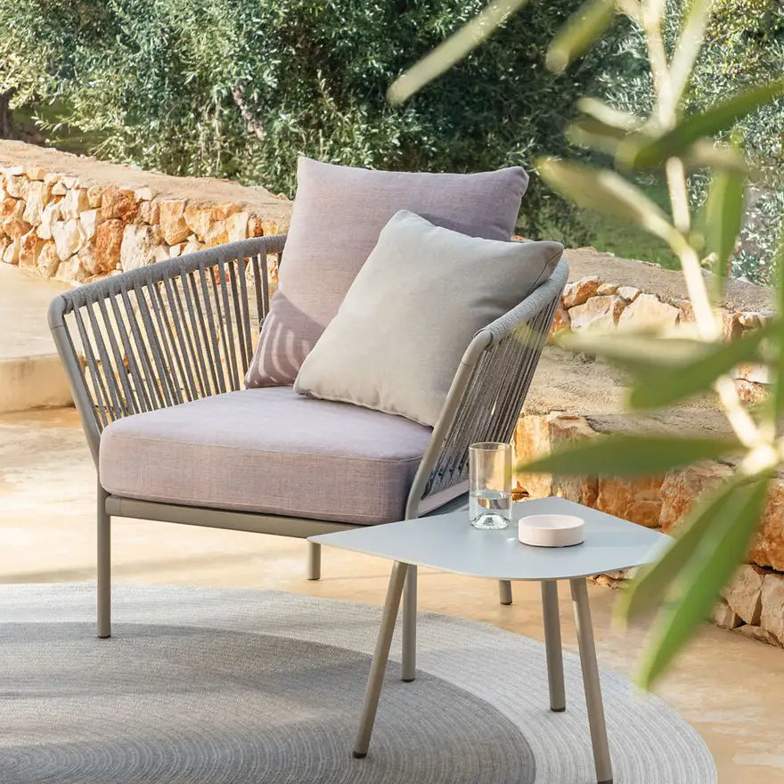 Contemporary armchair - RIA - FAST SPA - fabric / aluminum / rope