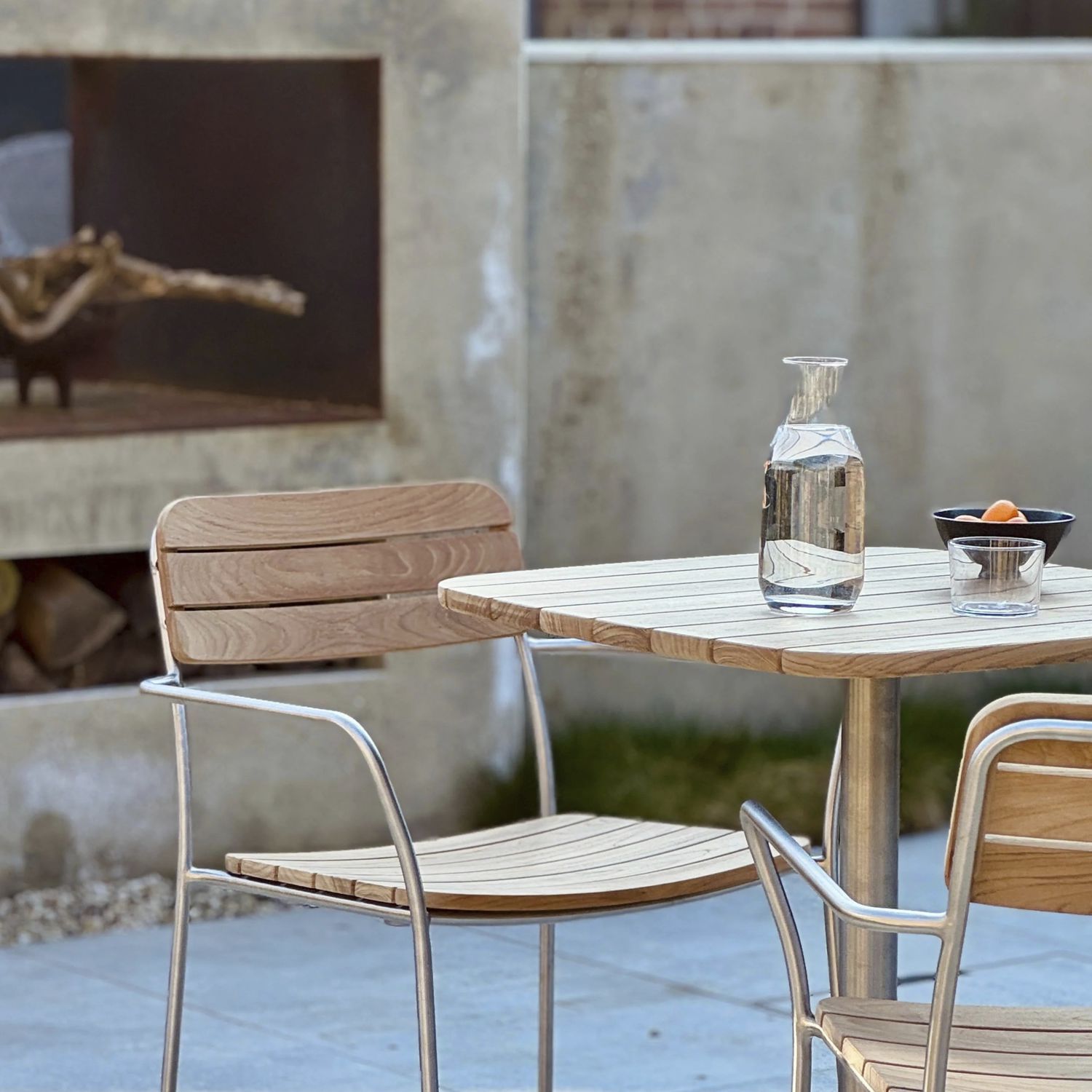 Contemporary table - SOLAS - case - teak / stainless steel / stainless ...