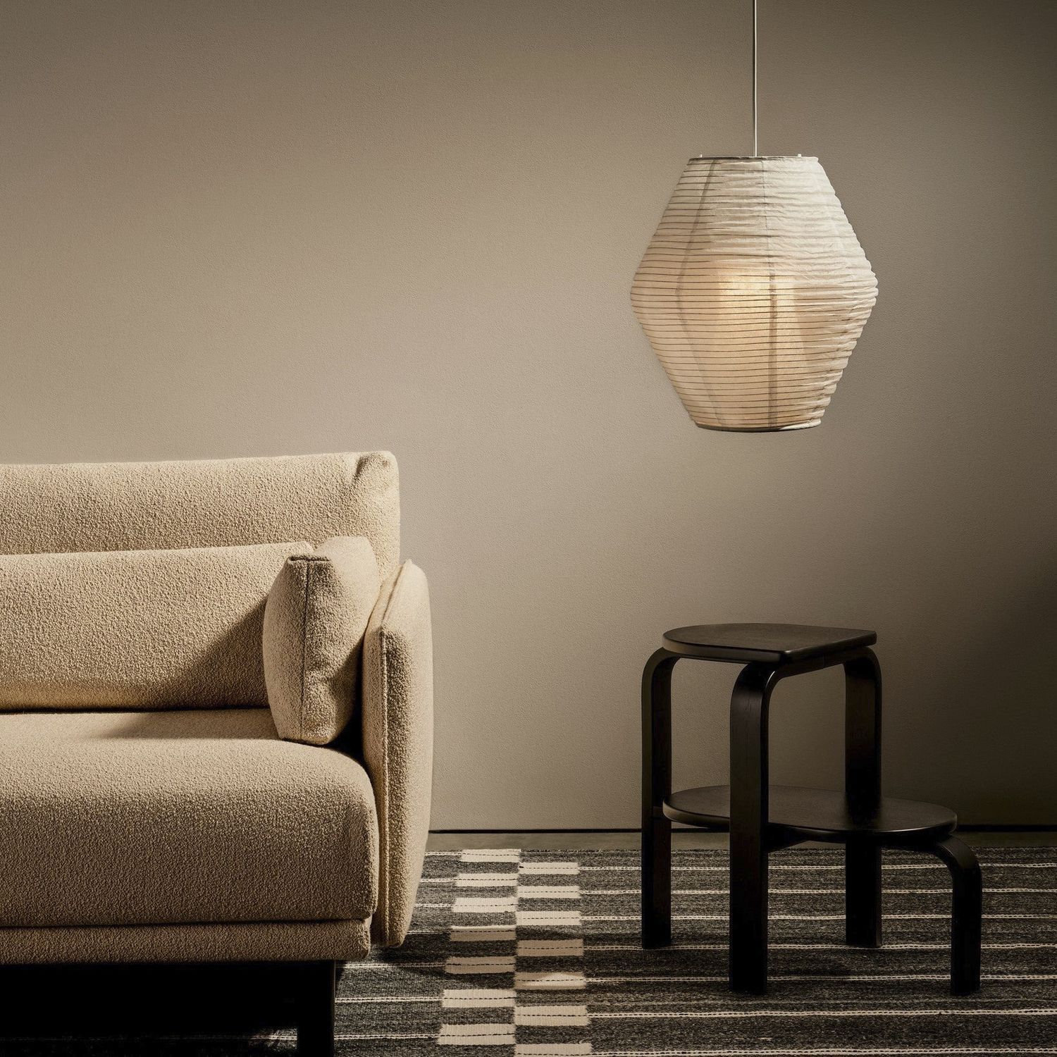 Pendant lamp - RUBIN - case - Japanese paper / contemporary / corded