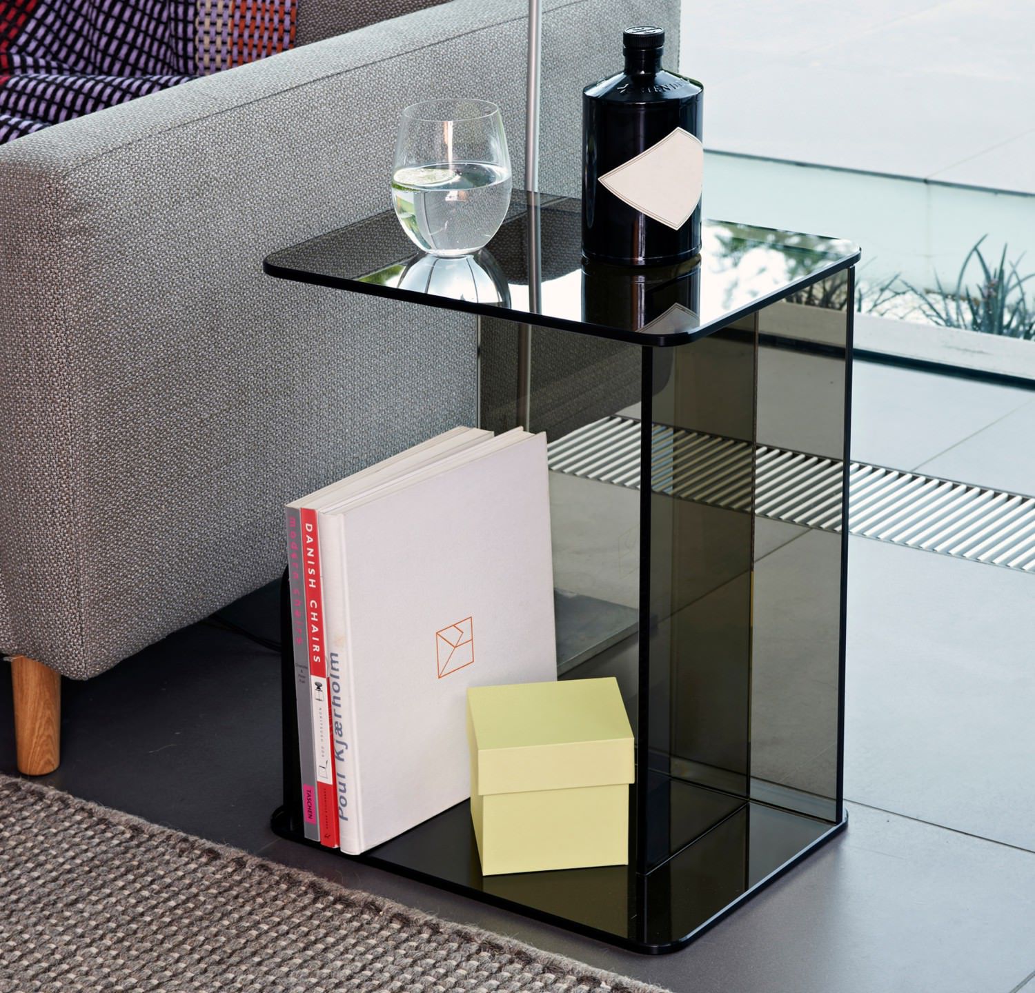 Contemporary side table - LUCENT - case - tempered glass / rectangular ...