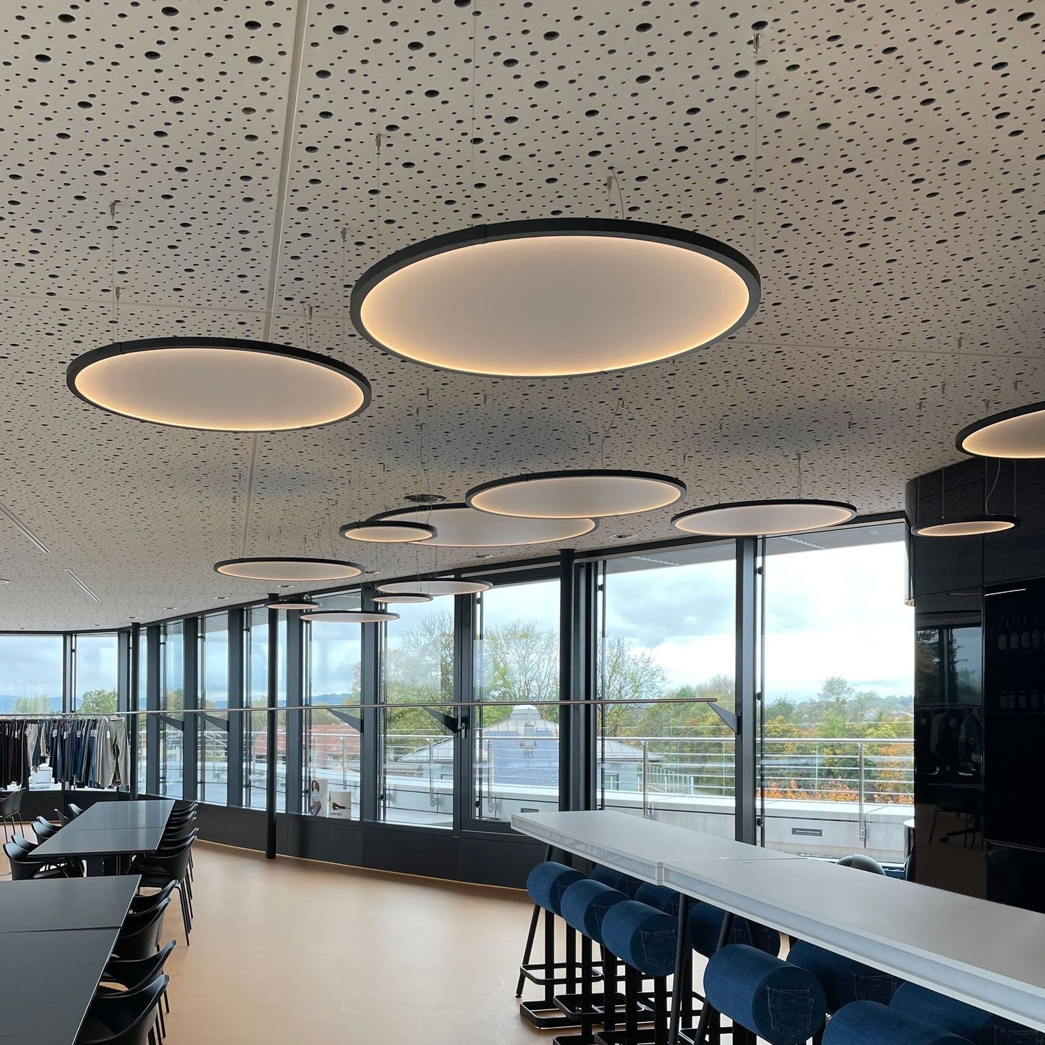 Horizontal light fixture - luna S1250 - Andcosta - hanging / LED / round