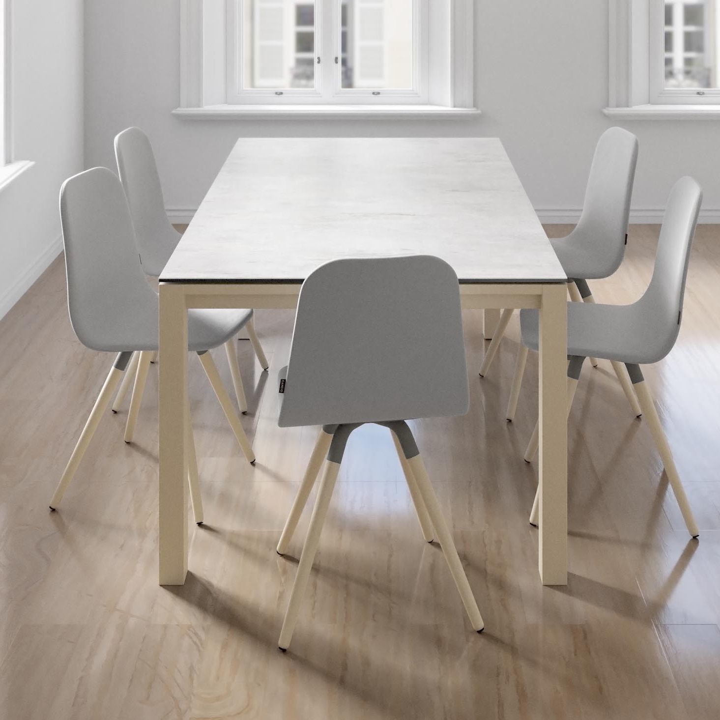 Contemporary dining table - QUADRA - Cancio - glass / ceramic / laminate