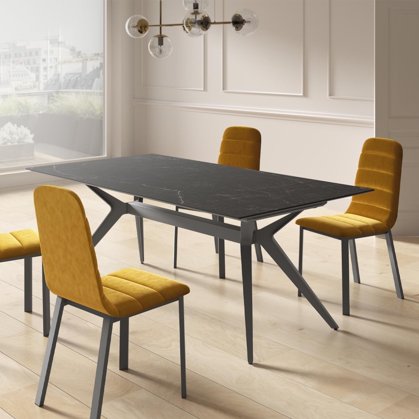 Contemporary table - PISA - Cancio - ceramic / steel base / rectangular