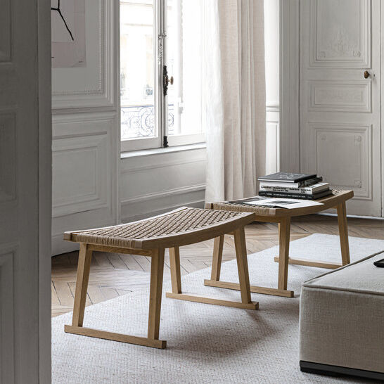 Contemporary bench - SELLA - MAXALTO - solid wood / fabric / leather