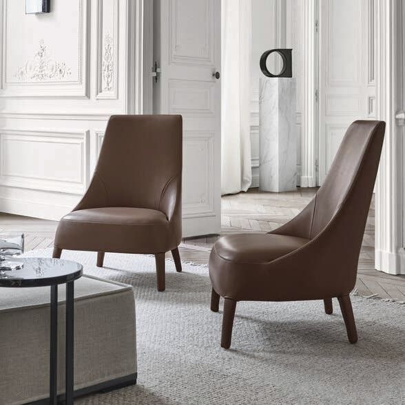 Contemporary armchair - Febo - MAXALTO - fabric / leather / steel