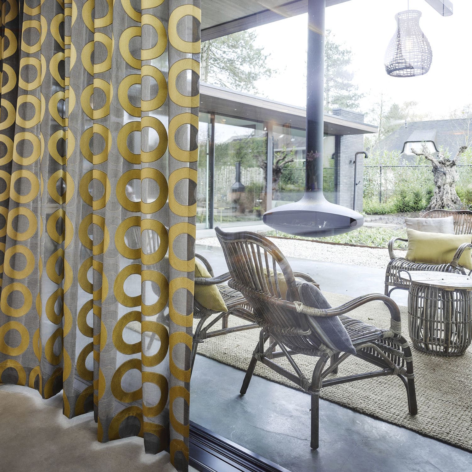 Geometric pattern sheer curtain fabric - ROSELLE - KOBE INTERIOR ...