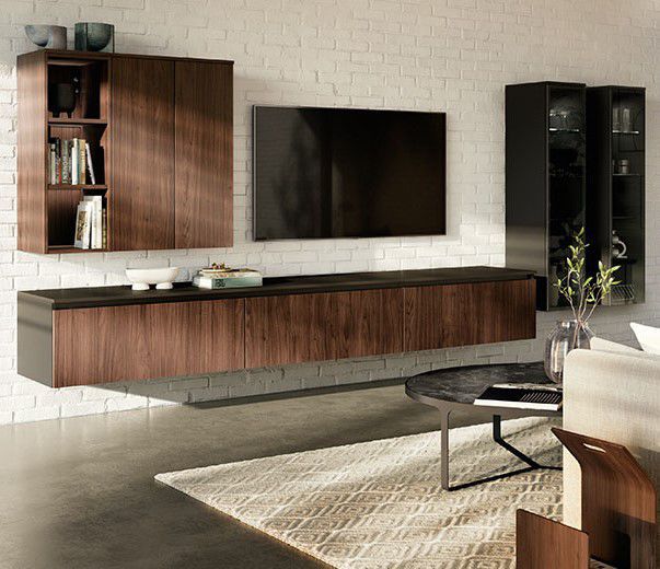 Contemporary TV wall unit - Riva - nobilia - wooden / with shelves / with storage