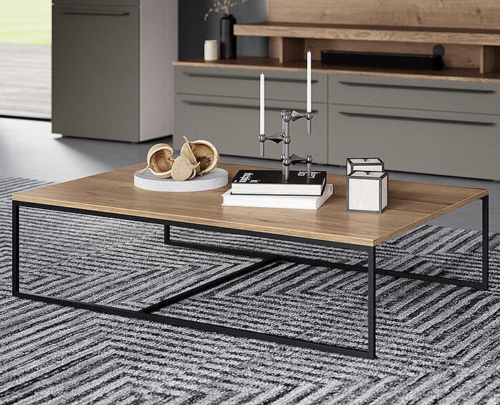 Contemporary coffee table - DUBLIN - nobilia - wooden / powder-coated steel base / rectangular