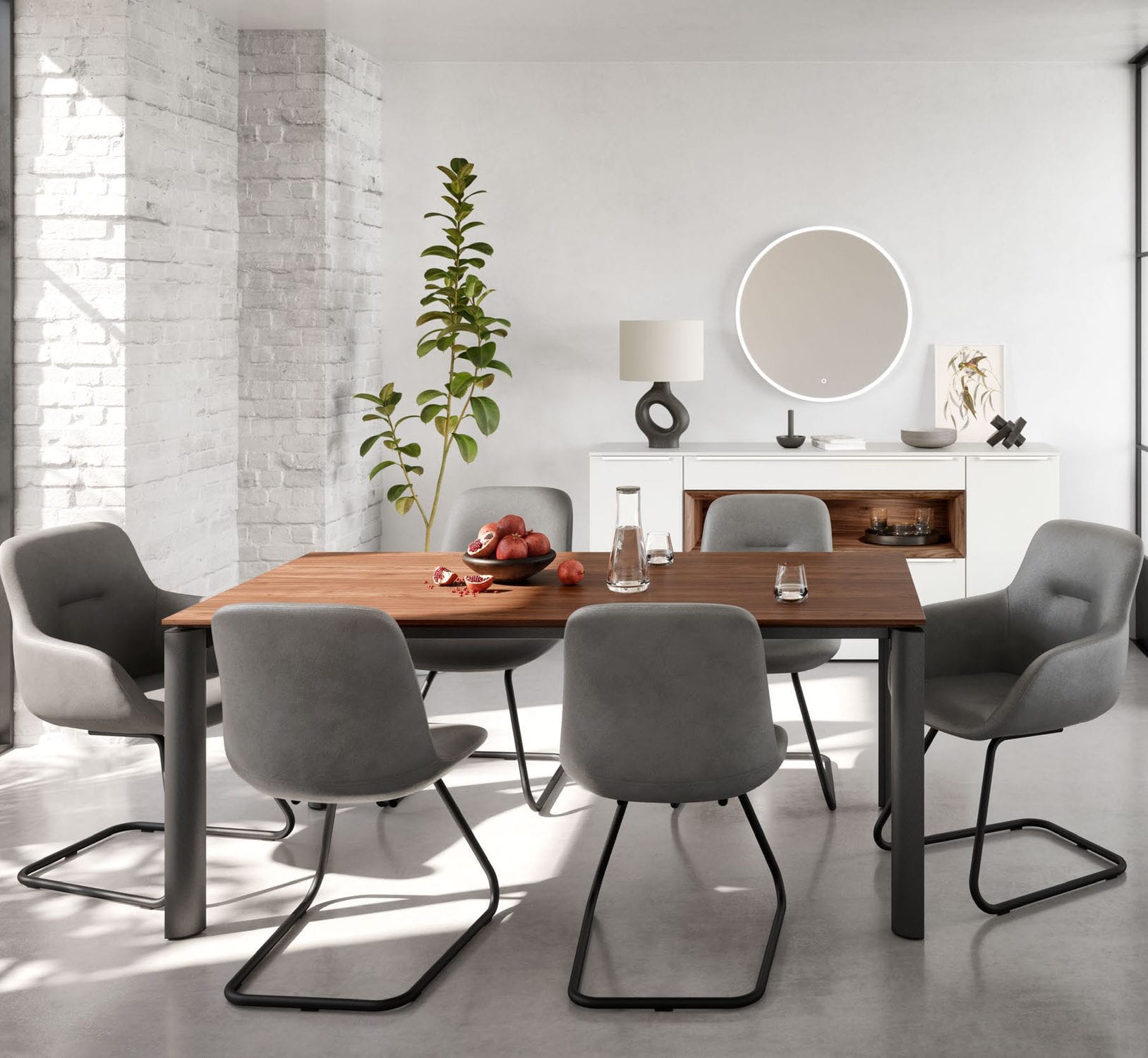 Contemporary dining table - Porto - nobilia - wooden / concrete / slate
