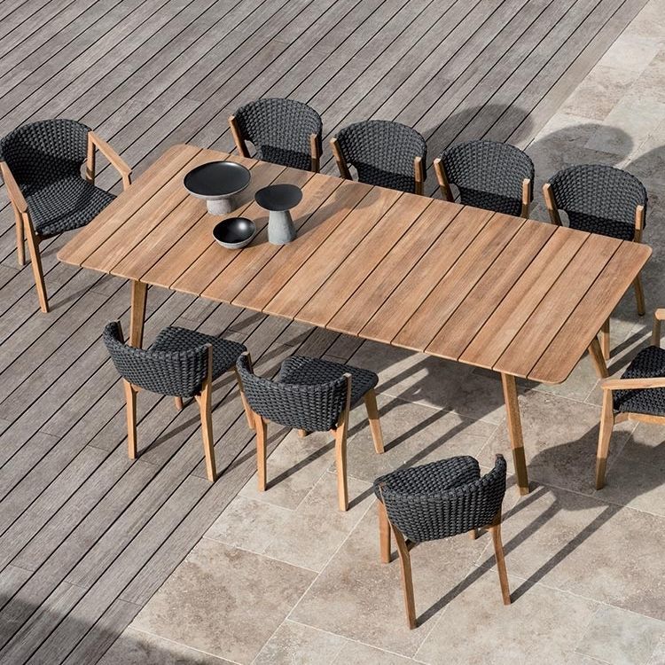 Contemporary dining table - Knit - Ethimo - teak / teak base / rectangular