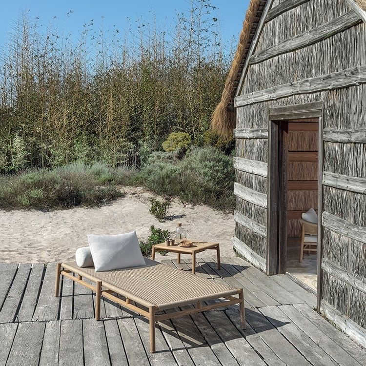 Contemporary sun lounger - Kilt - Ethimo - rope / teak / FSC ecolabel