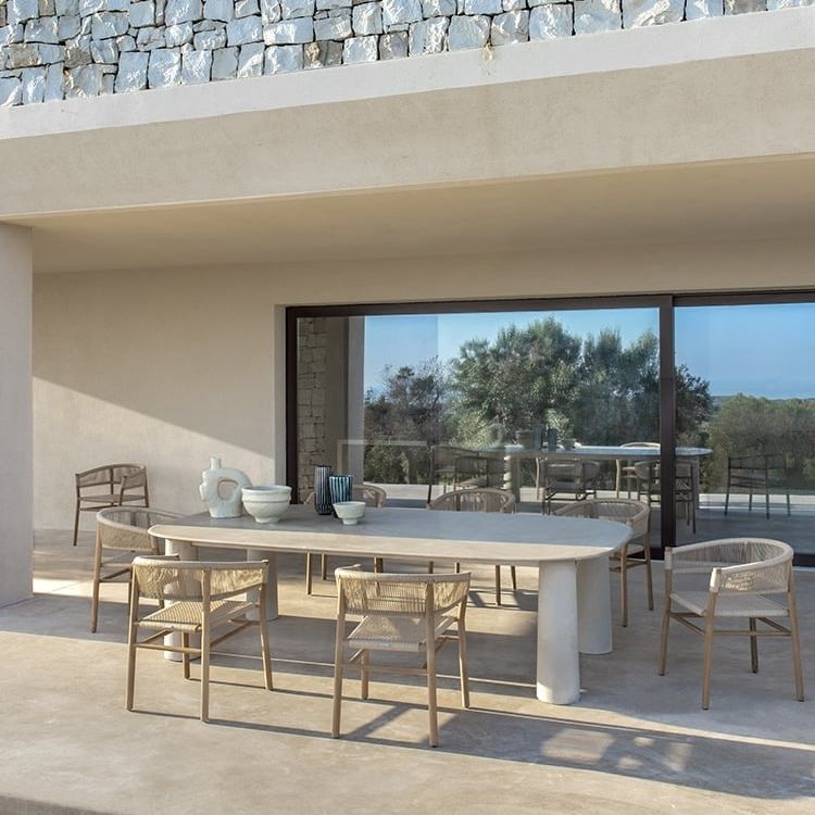 Contemporary dining table - Bold - Ethimo - concrete / concrete base / oval