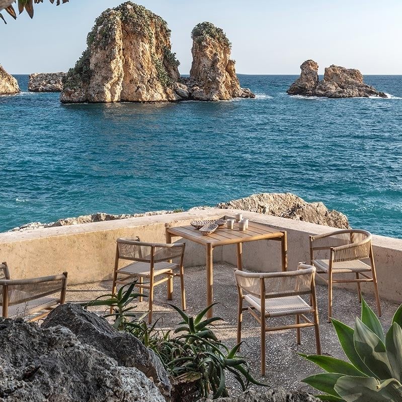 Contemporary dining table - Kilt - Ethimo - teak / teak base / square