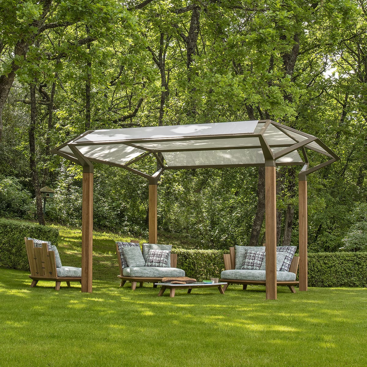 Self-supporting pergola - Cosmo - Ethimo - teak / aluminum / fabric canopy
