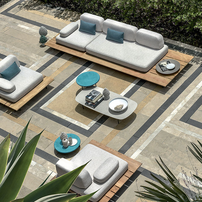 Contemporary coffee table - Calipso - Ethimo - aluminum / ceramic / aluminum base