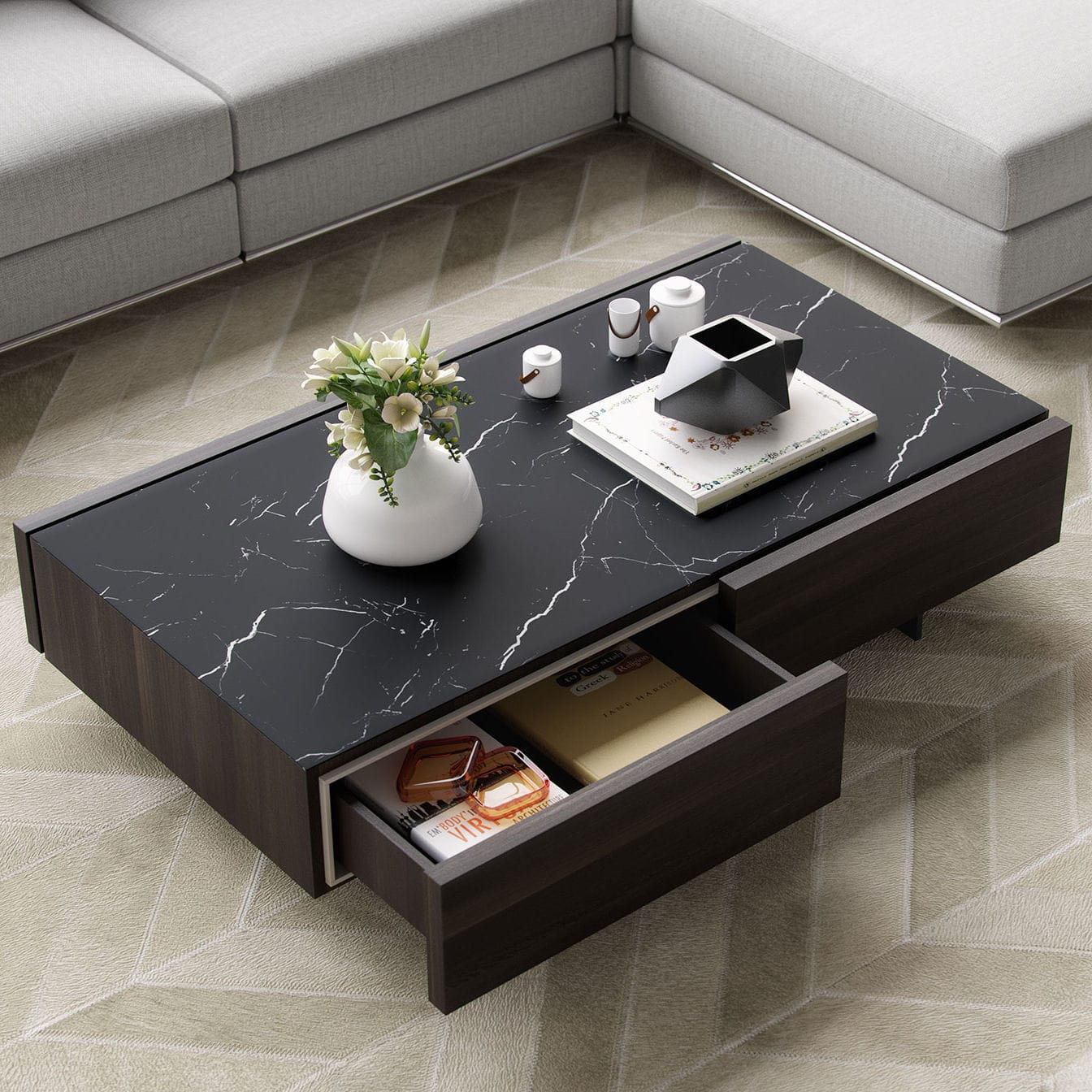Contemporary coffee table - FLETCHER - MODLOFT - oak / MDF / wood veneer