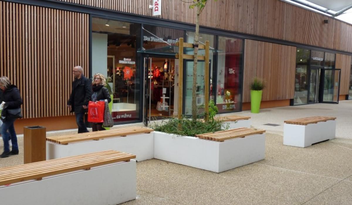 Bench with integrated planter / public / contemporary / wooden ...