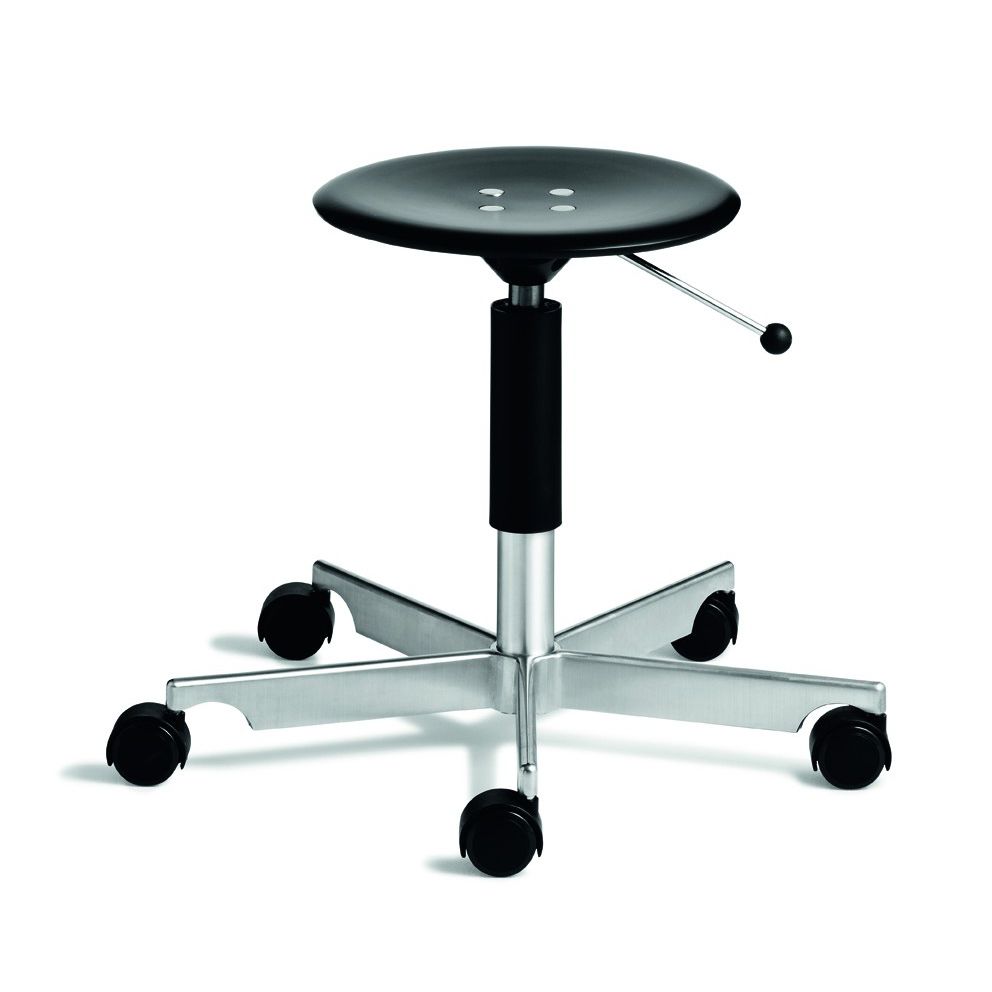 Contemporary task stool - 2532 - Engelbrechts - satin / leather / wooden