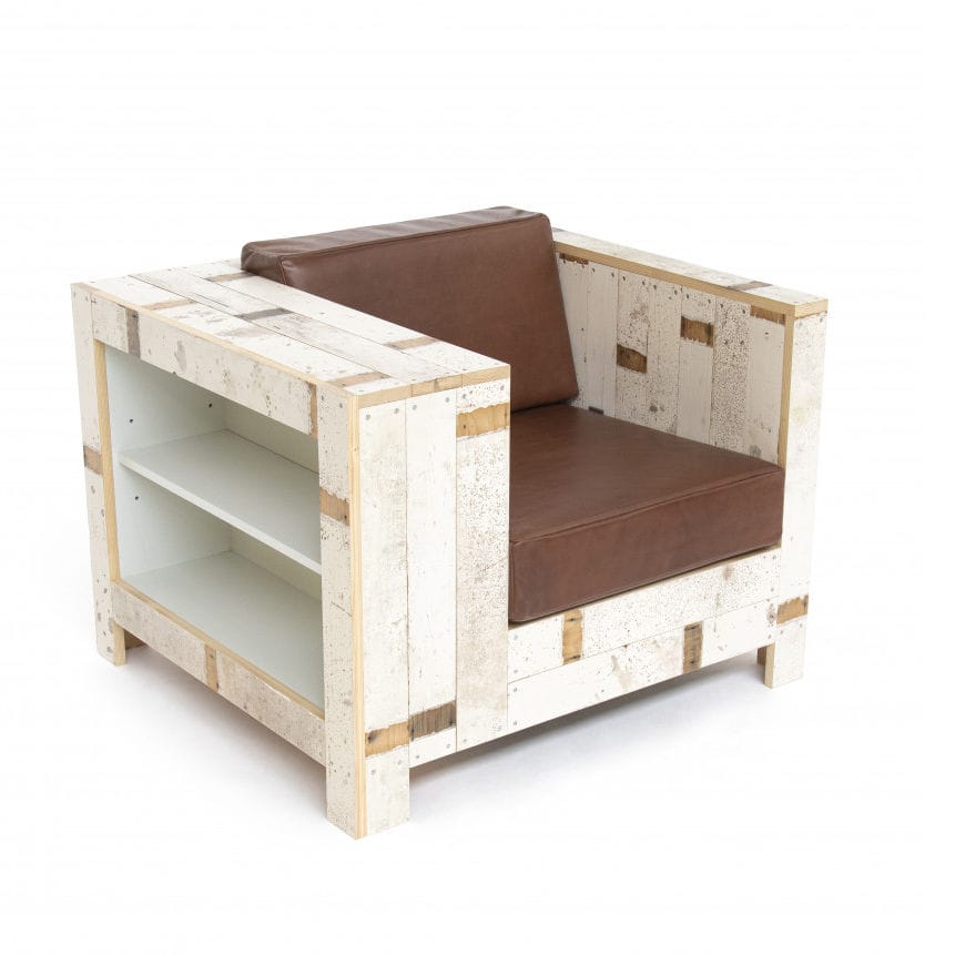 Contemporary armchair - ENORMOUS - piet hein eek - leather / plywood / wood