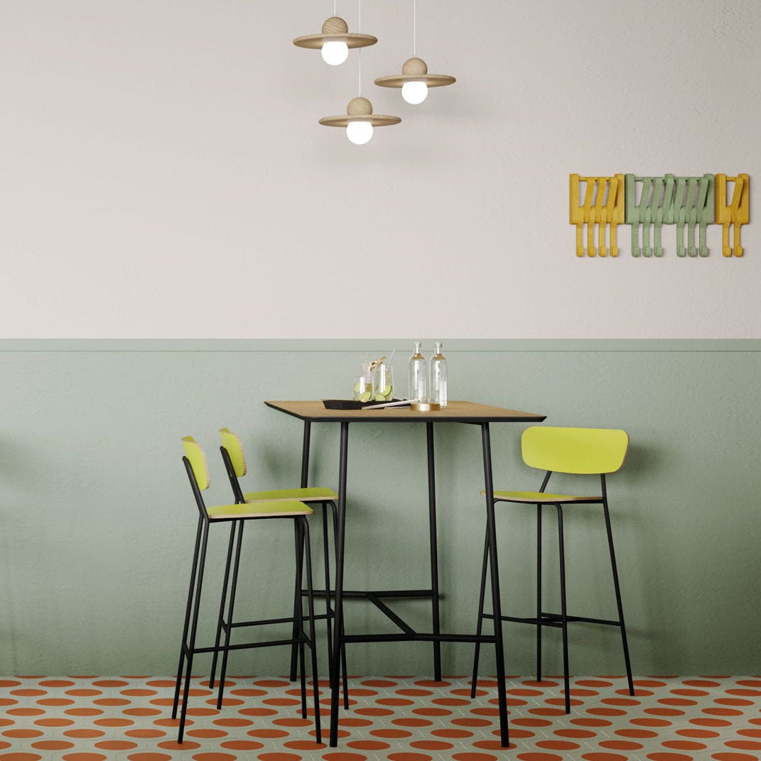 Contemporary high bar table - Ibetta - Sculptures Jeux - laminate / oak ...