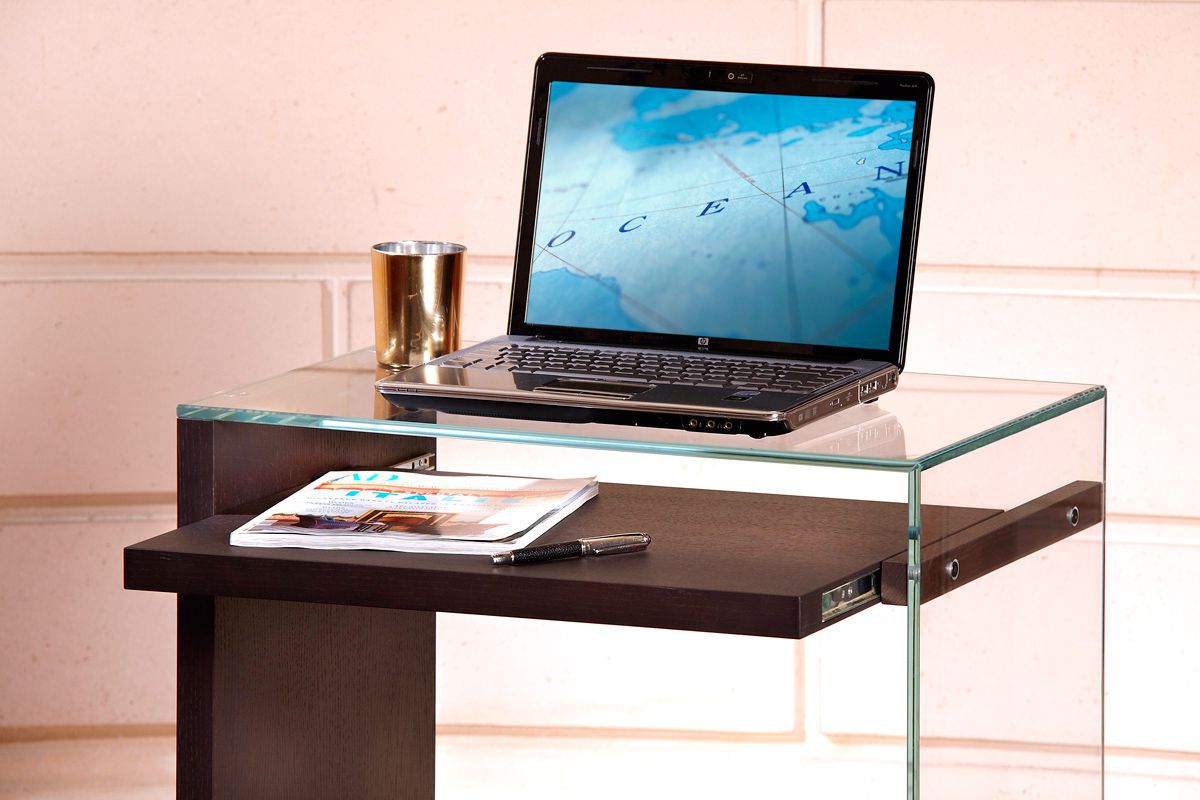 Contemporary desk - ZEN 7 : LAPTOP - ADENTRO - oak / glass / panel end