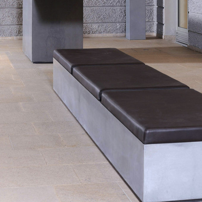 Contemporary upholstered bench - Stayconcrete - leather / concrete ...