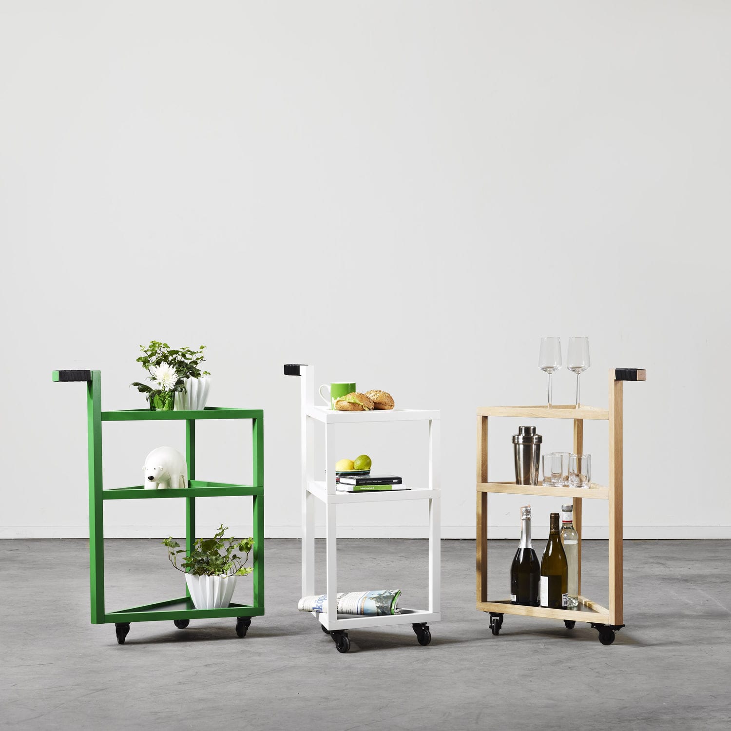 Home service trolley - MOVE - A 2 designers - oak / MDF / painted wood