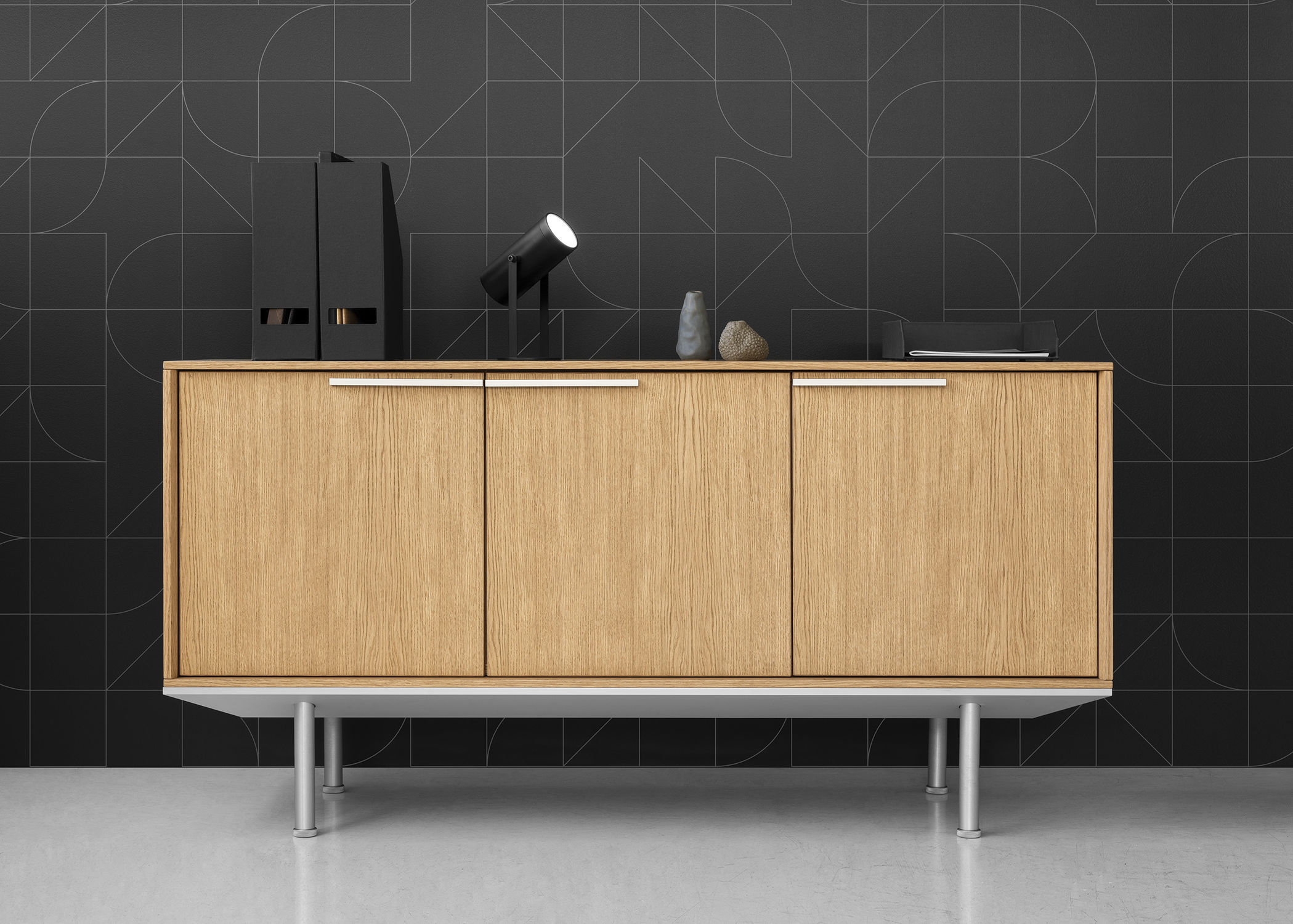 Contemporary sideboard - In - Balma - wood veneer / MDF / with swing doors