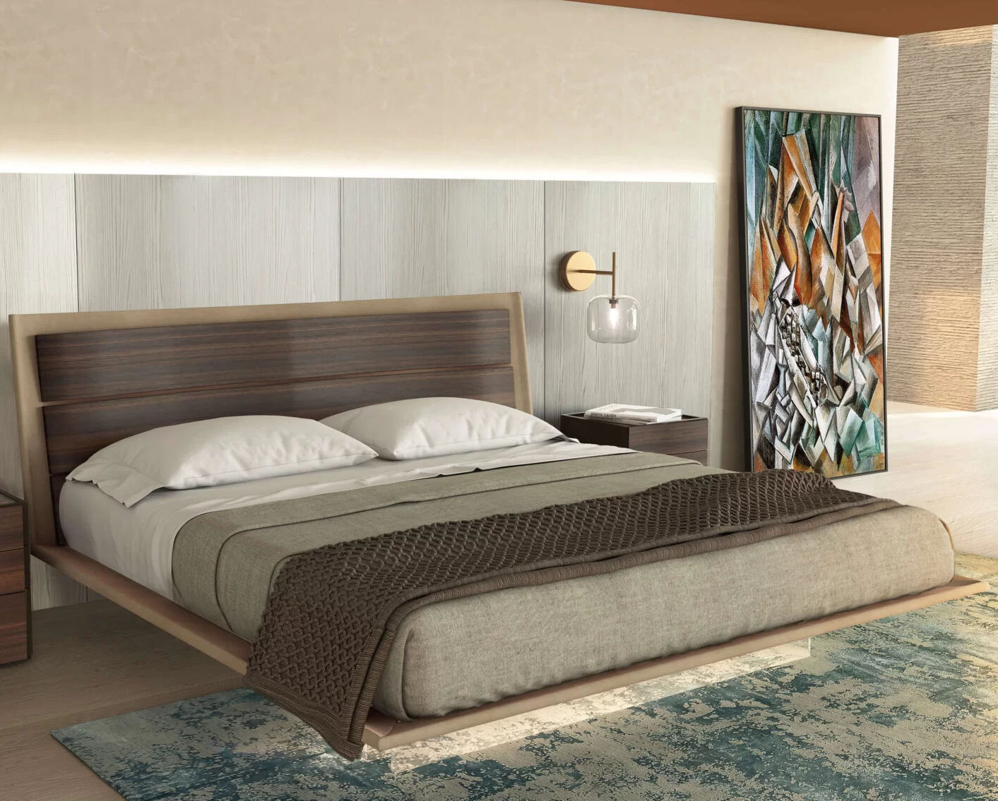 Floating bed - Wave - Presotto - double / contemporary / with headboard