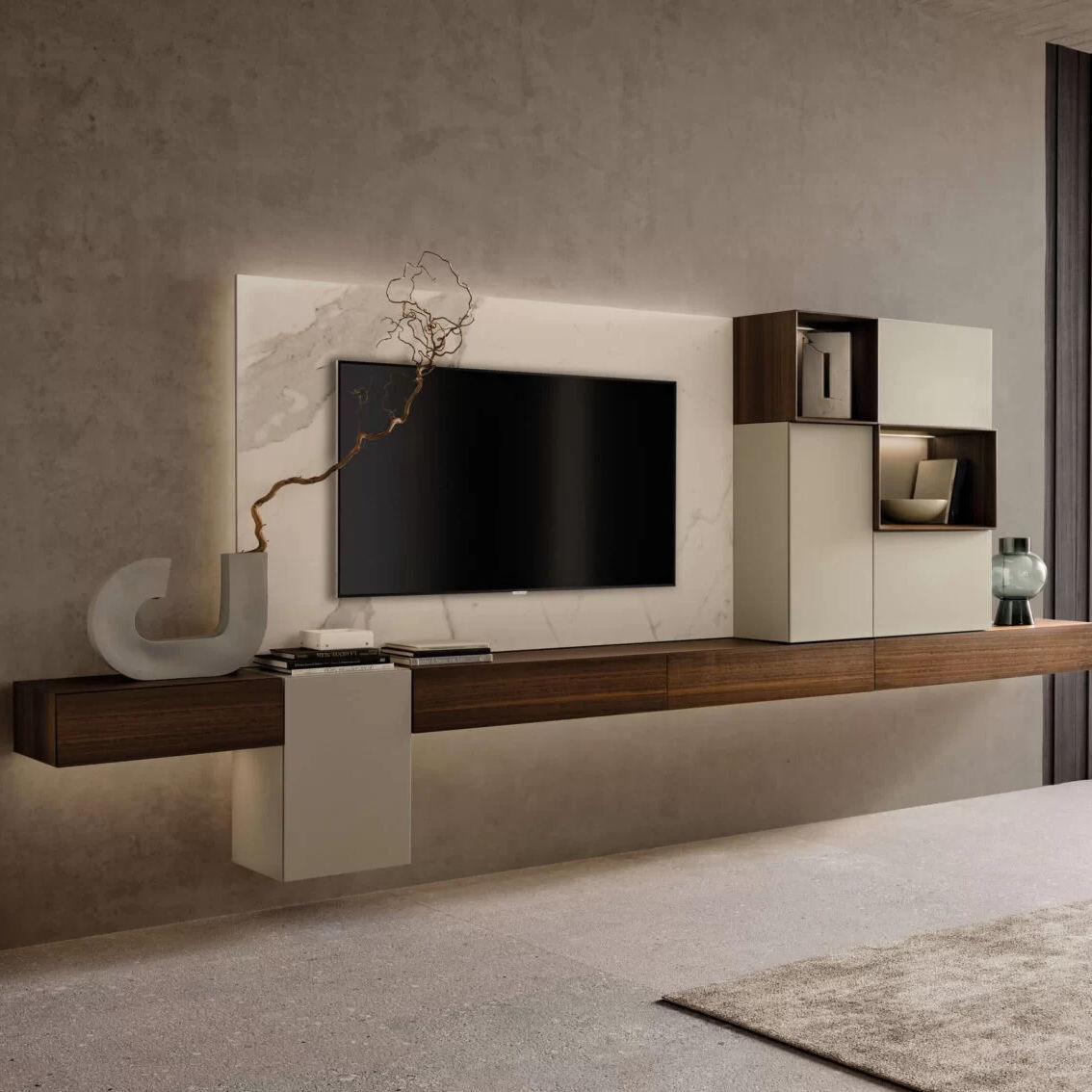 Contemporary TV wall unit - I-modulART - Presotto - lacquered wood ...
