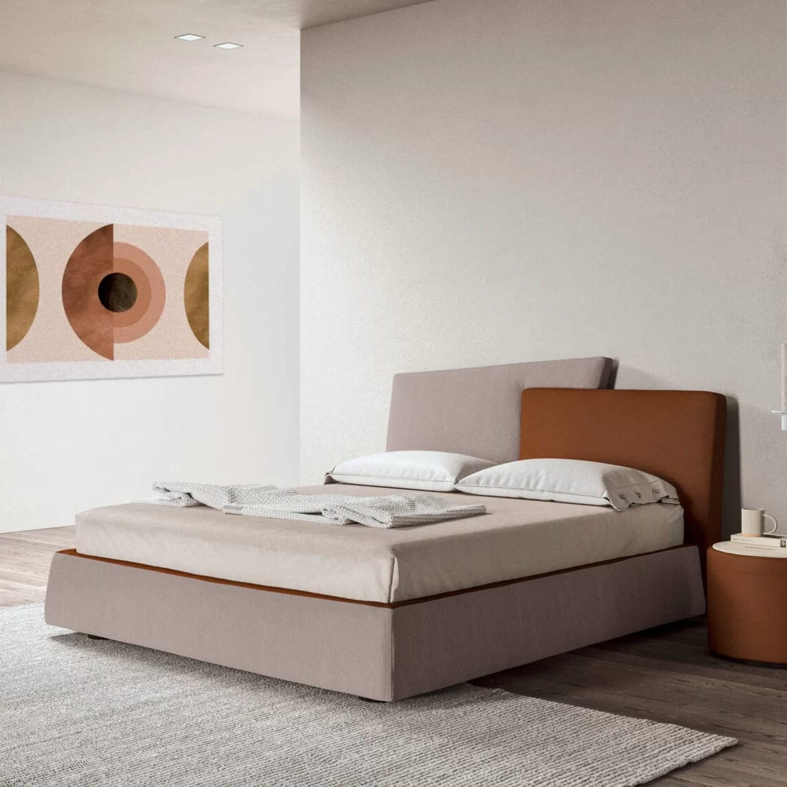 Double bed - Meeting Up - Presotto - contemporary / upholstered / with headboard