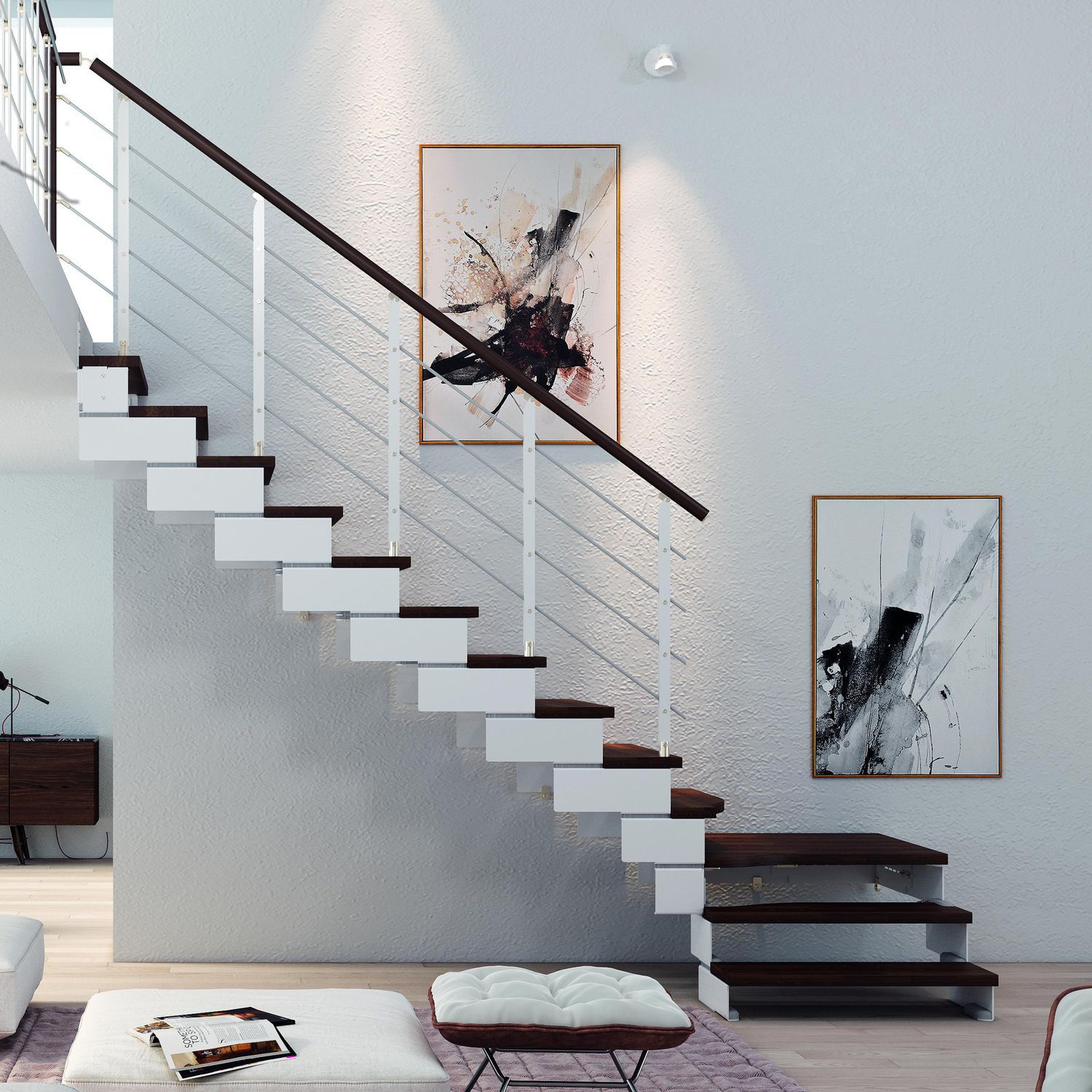 Straight staircase - Composity - RINTAL - quarter-turn / wooden step ...