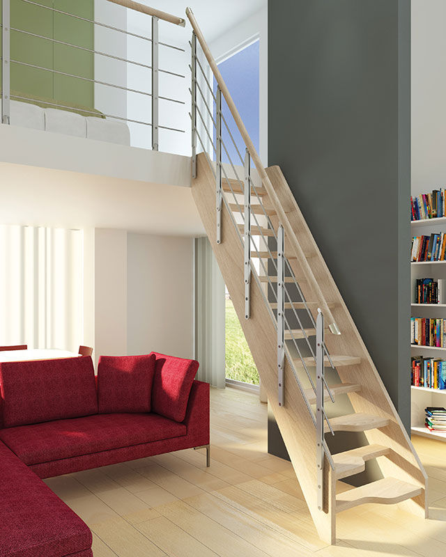Straight staircase - Mini Brick - RINTAL - wooden step / wooden frame ...