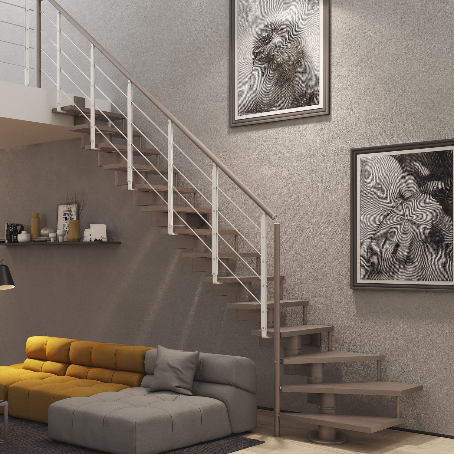 Straight staircase - GAMMA - RINTAL - quarter-turn / half-turn / wooden step