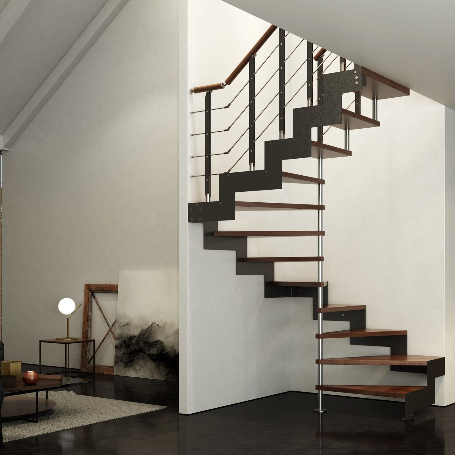 Square spiral staircase - Spiral Daisy - RINTAL - wooden step / metal ...