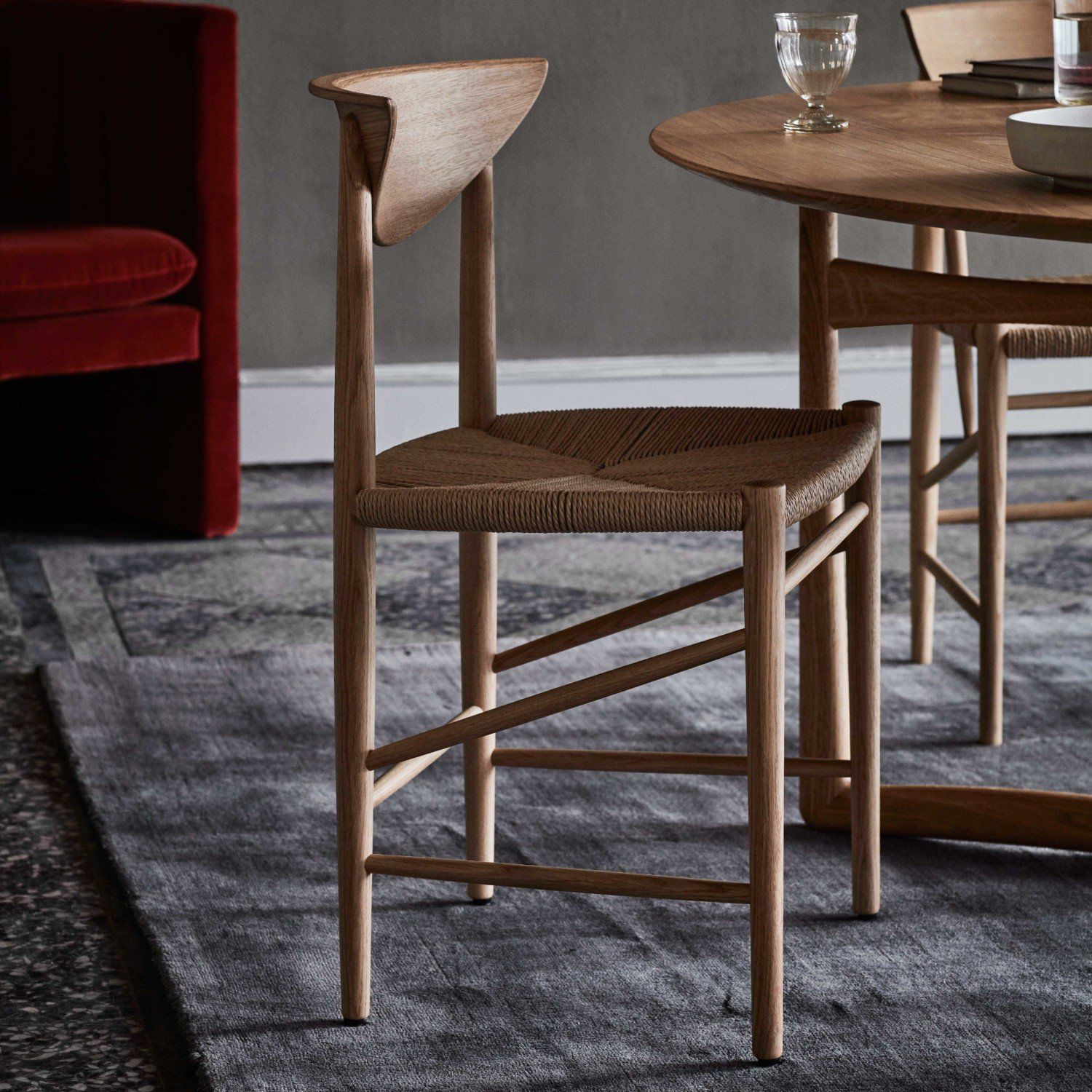 Contemporary chair - DRAWN - Andtradition - indoor / solid wood / rope