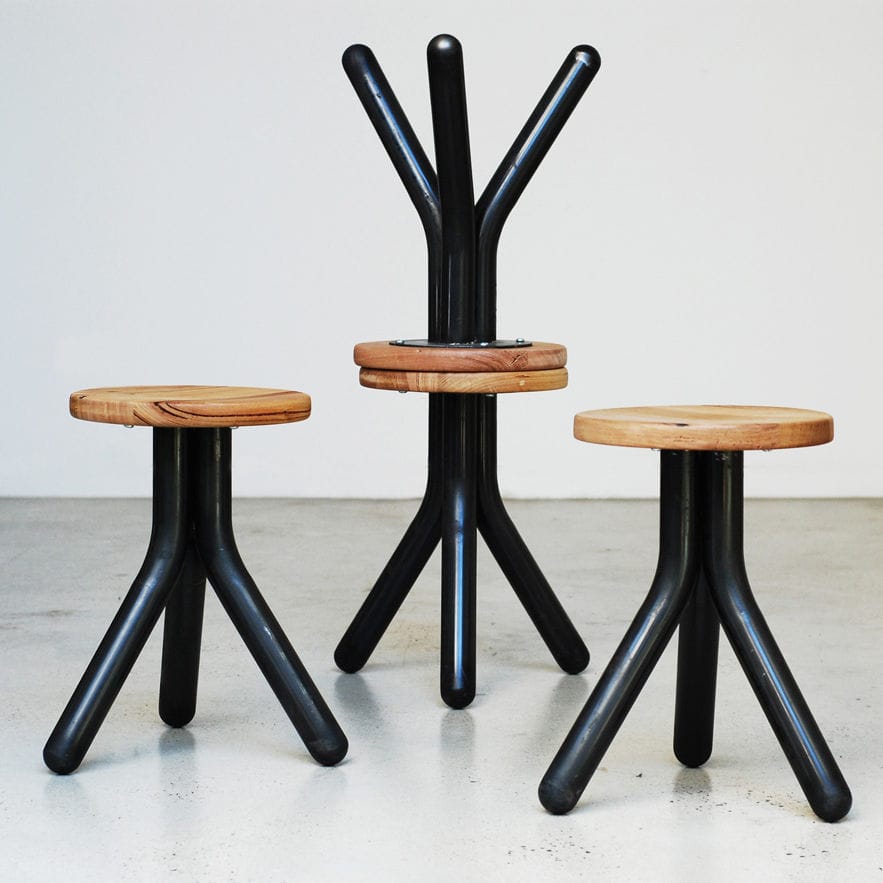 Minimalist design stool - PIPE - LifeSpaceJourney - hardwood / metal ...
