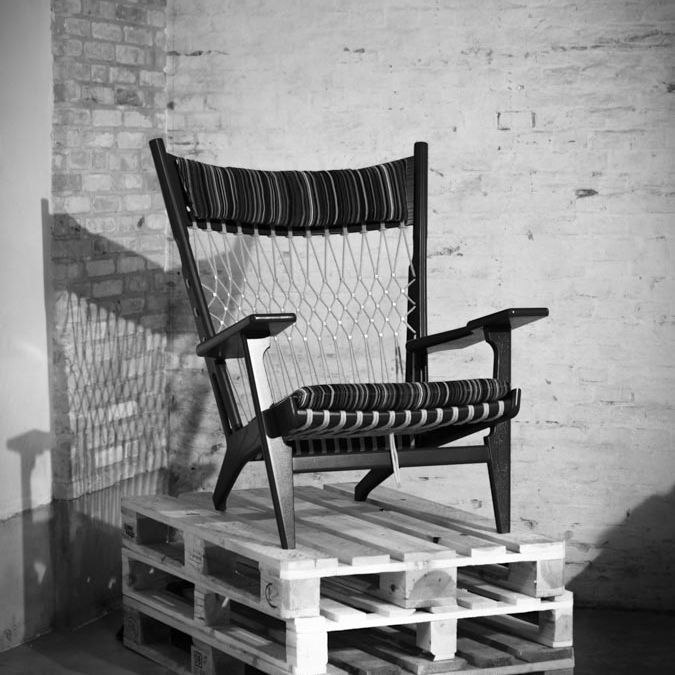 Contemporary armchair - pp129 - PP MØBLER - fabric / leather / rope