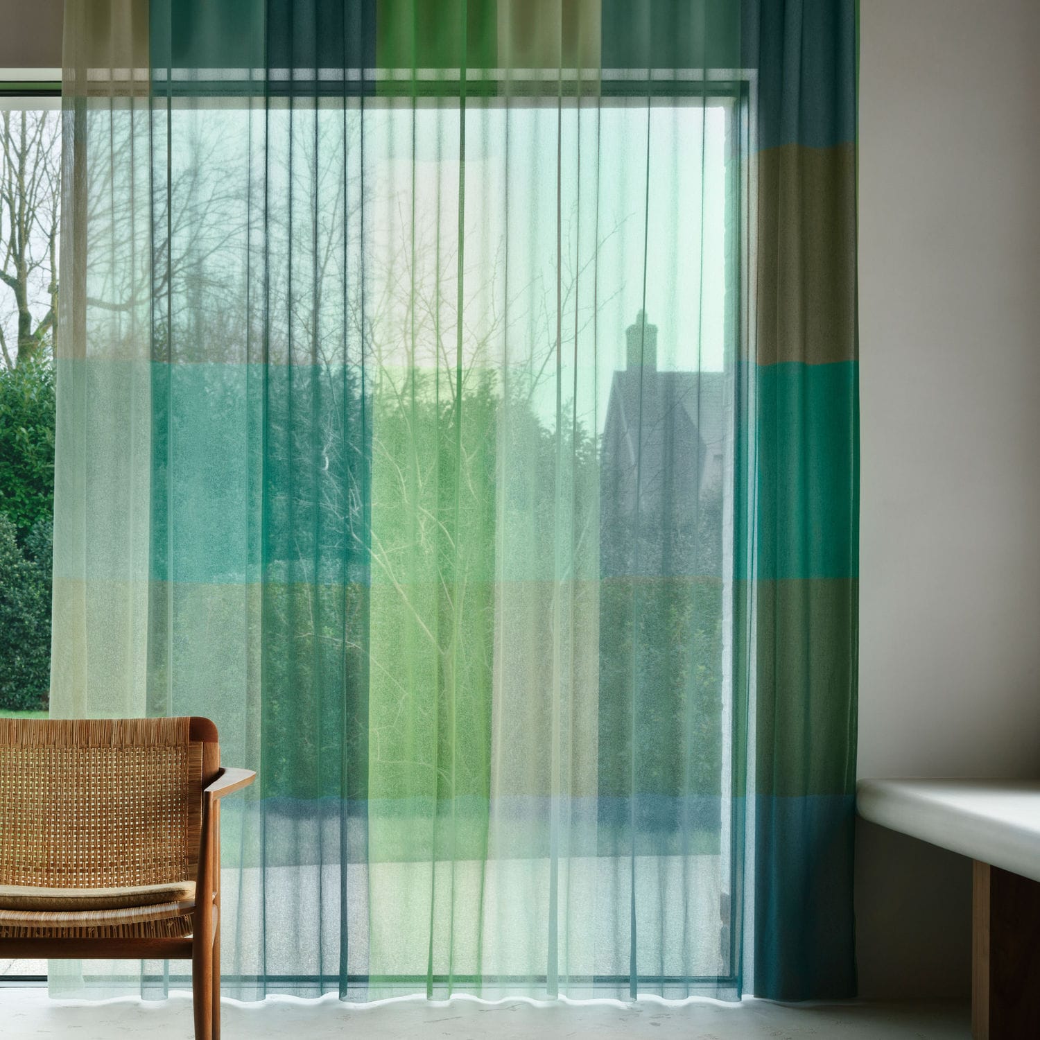 Multi-color sheer curtain fabric - CHECK - DePloeg - transparent ...