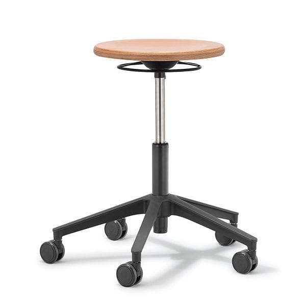 Fabric task stool - 141 - Stoll Giroflex - plywood / leather / ergonomic