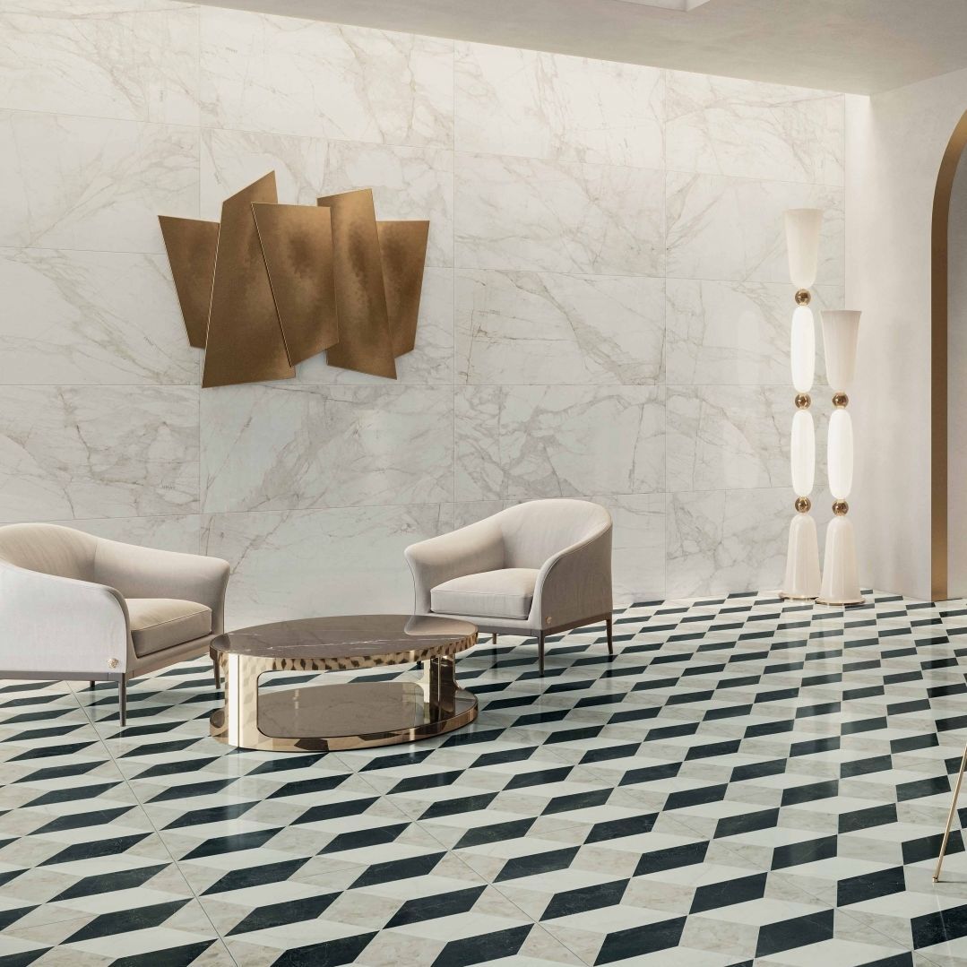 Marble tile - TARSIA - Versace Ceramics - matte / polished / antique
