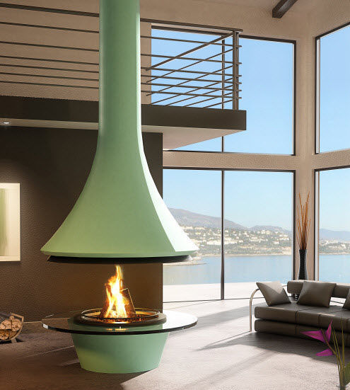 Wood-burning fireplace - EVA 992 - JC BORDELET - floor-mounted / island ...