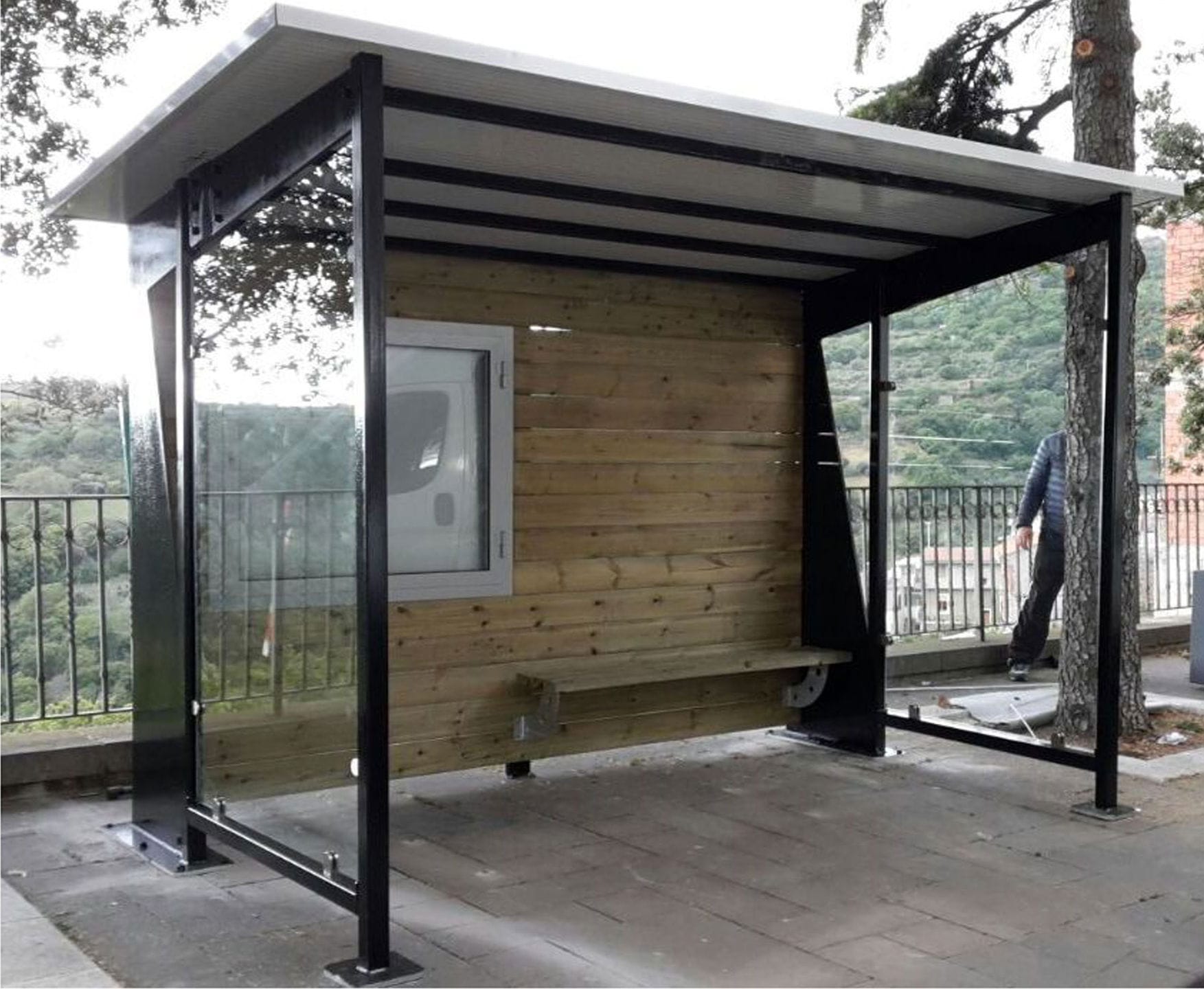 Painted metal bus shelter - WIZARD - VASART URBAN DESIGN - wooden ...