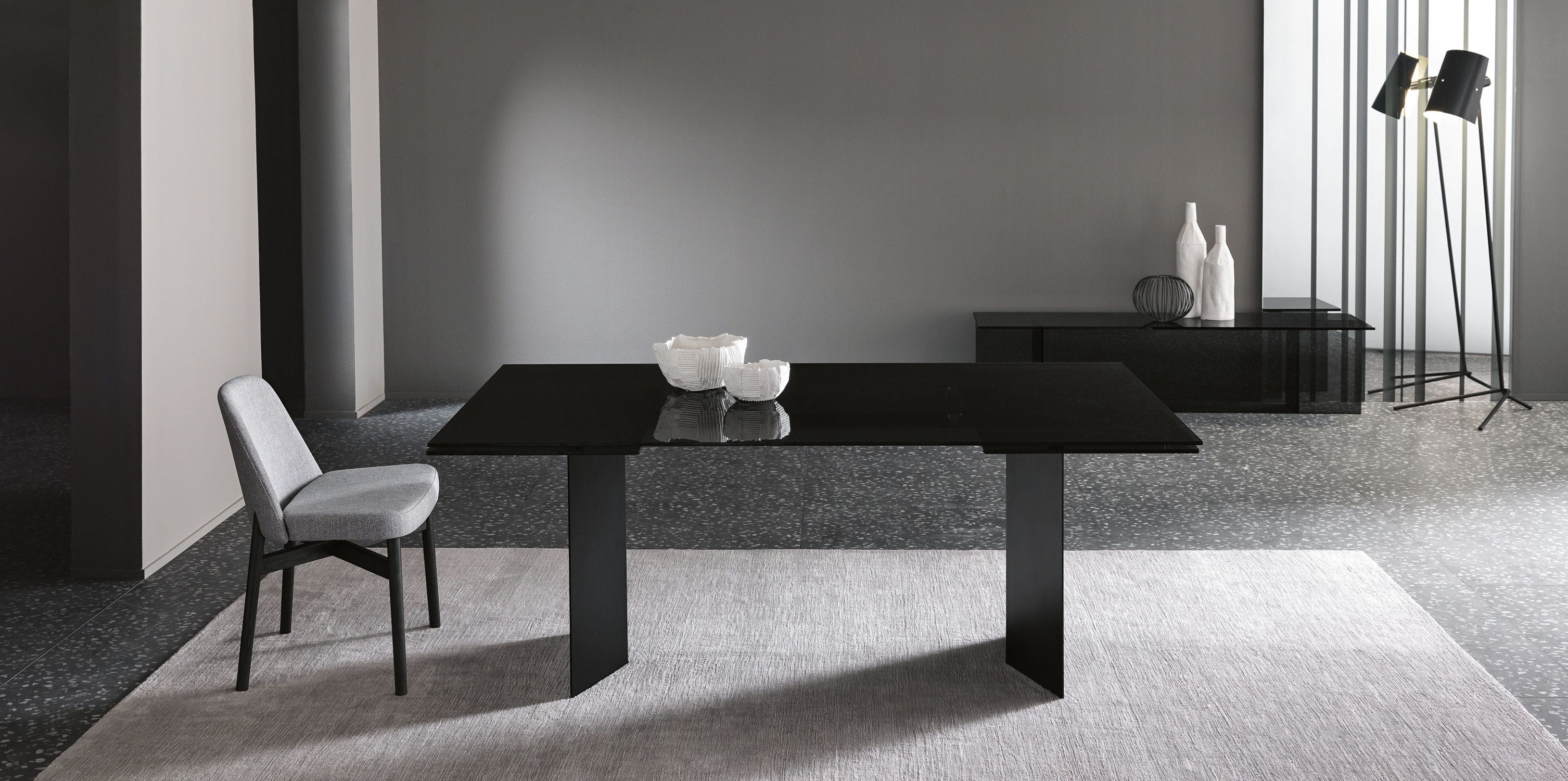 Contemporary dining table T AB TONELLI Design smoked glass ceramic metal base