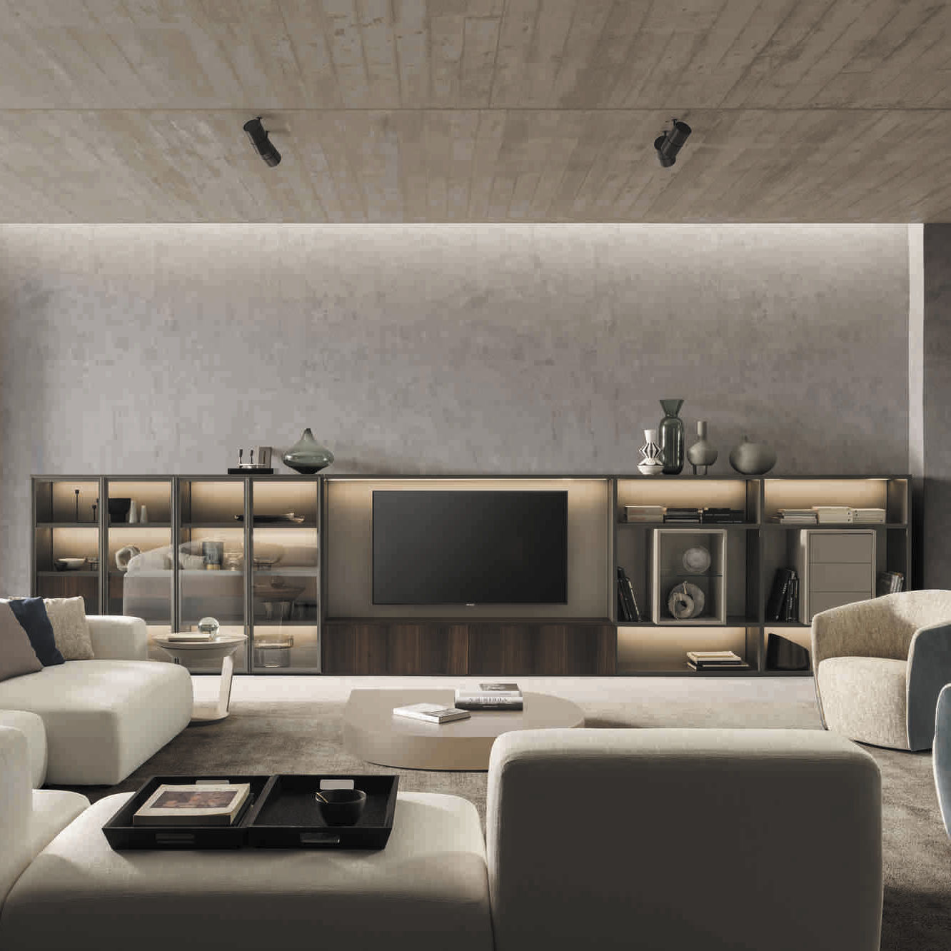 Contemporary TV wall unit - PARI & DISPARI - CINNA - wooden / modular ...