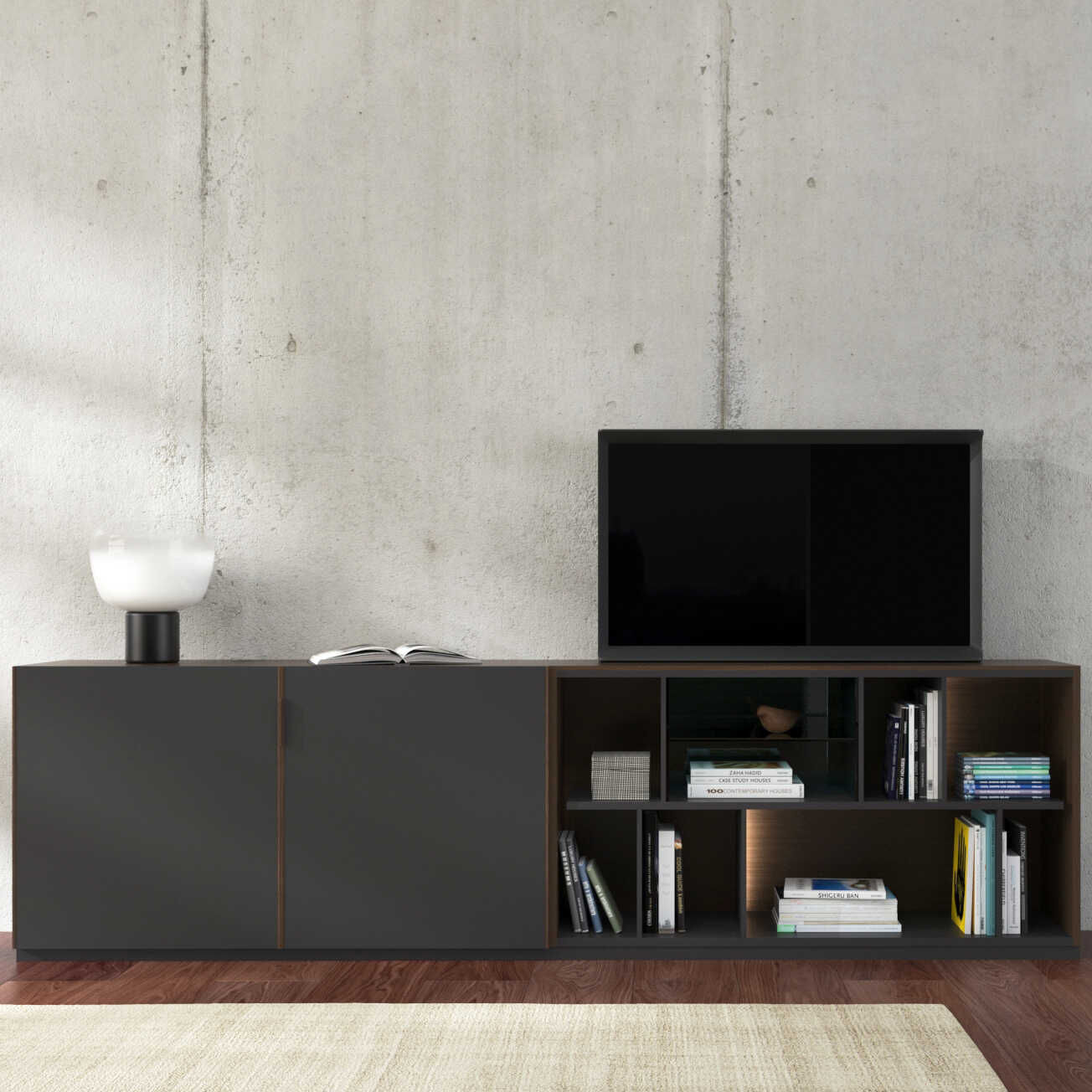 Contemporary TV wall unit - CANALETTO - CINNA - walnut / solid wood ...