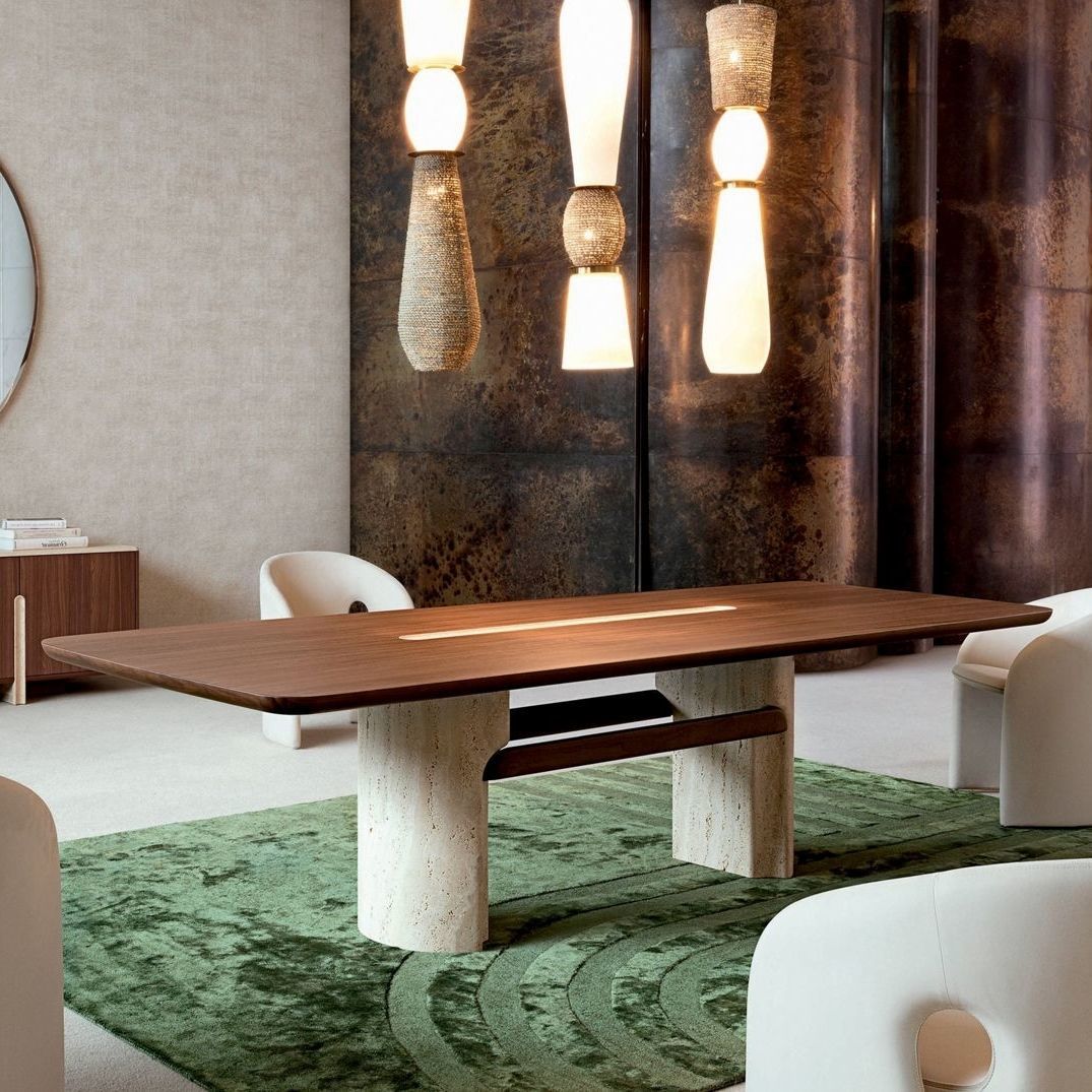 Contemporary dining table - ROCHE BOBOIS - wood veneer / MDF ...