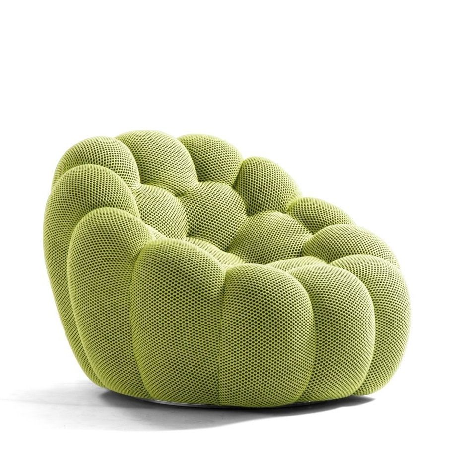Contemporary armchair - BUBBLE - ROCHE BOBOIS - fabric / fir / gray