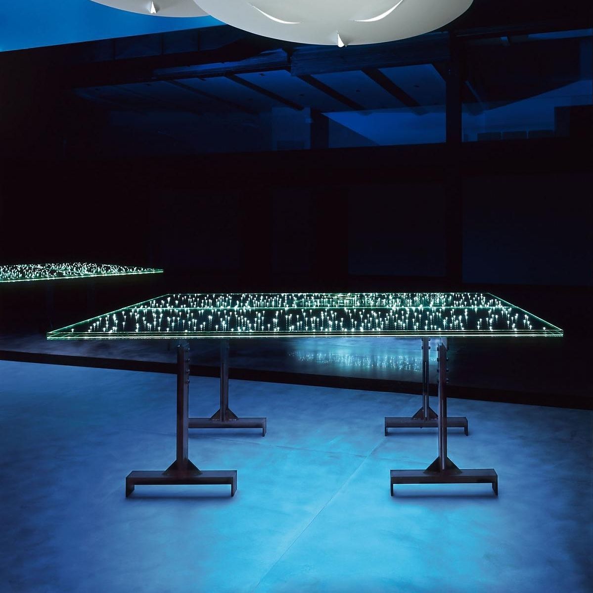 Contemporary table - LED Table - INGO MAURER - glass / metal / metal base