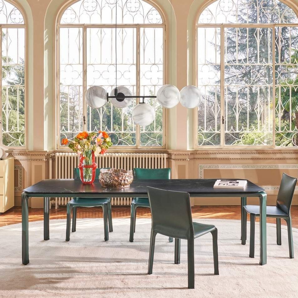 Contemporary table - CAB TAB - Cassina - wooden / marble / iron base